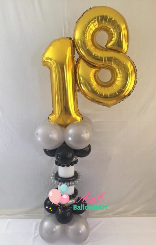 Column Balloon Design With Number 18 - A&E BalloonArt