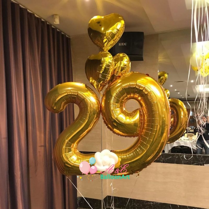 Number 29 Gold Color With Flowers (Design Code: N260) - A&E BalloonArt