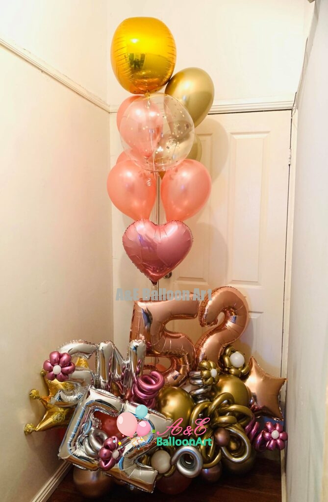Number 52 Design With Helium Balloons And Flowers - A&E BalloonArt
