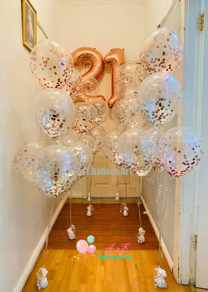 Number 21 With Confetti Balloons (Design Code:HB48) - A&E BalloonArt
