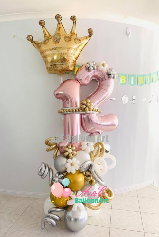 Number 12 Design With Flowers Crown Balloon On Top (Design Code: N92 ...