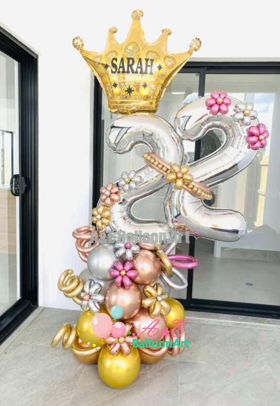 Number 22 Design With Flowers Crown Balloon On Top (Design Code: N87 ...