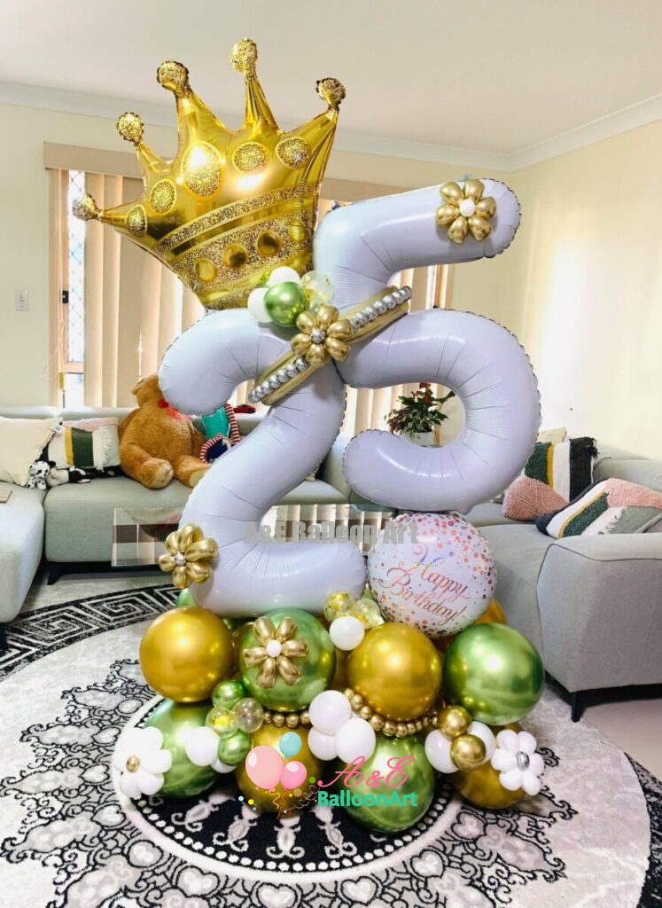 Number 25 Design With Flowers Crown Balloon On Top (Design Code: N80 ...