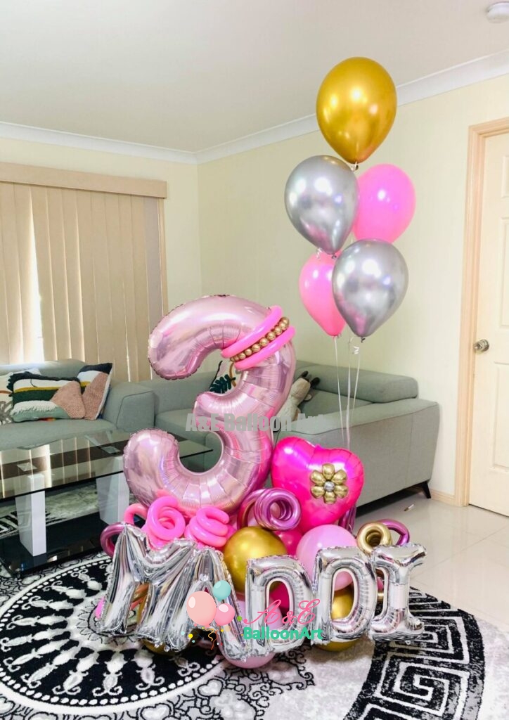 Number 3 Design With Pink Color (Design Code: N70) - A&E BalloonArt
