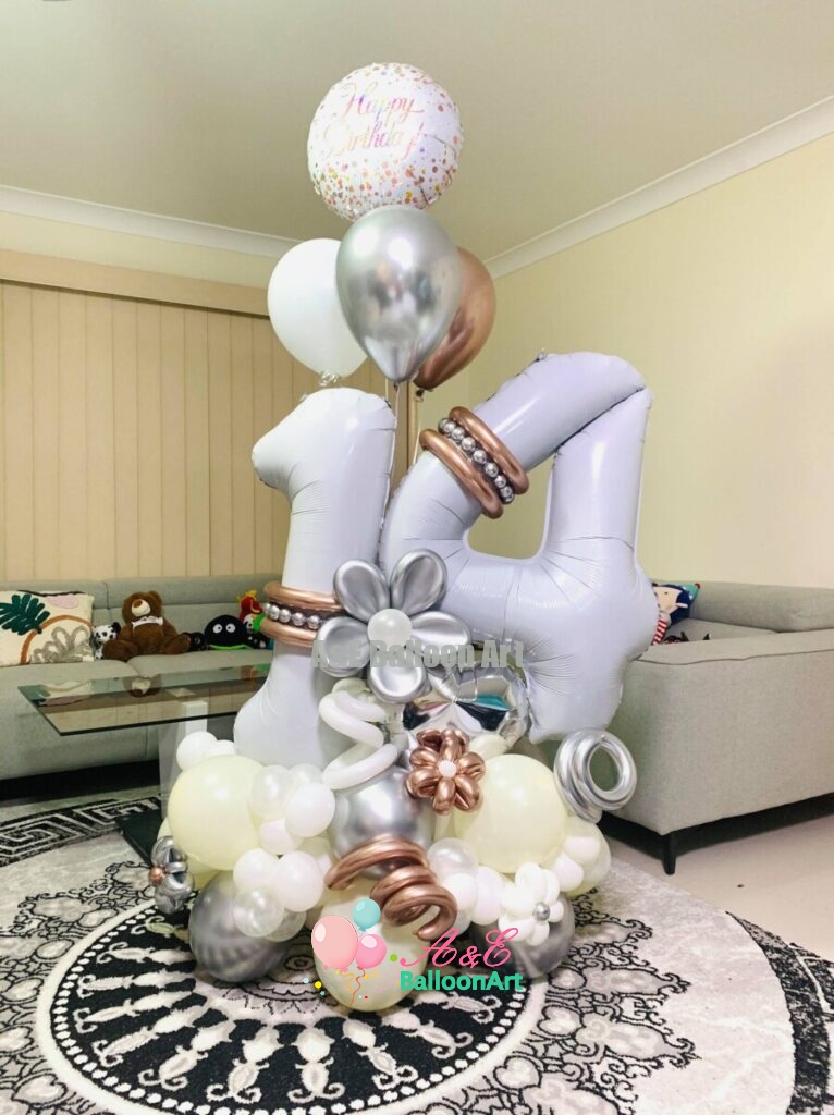 Number 14 Design With Flowers (Design Code: N44) - A&E BalloonArt