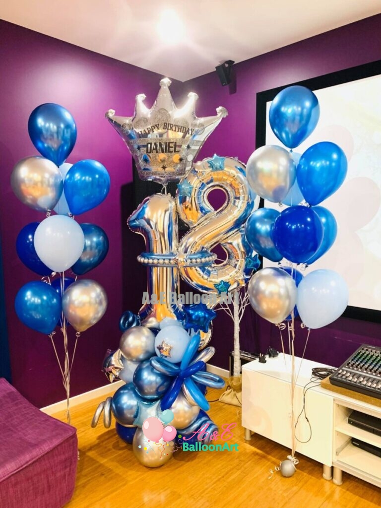 Number 18 Design With Blue Color And Crown Balloon On Top (Design Code ...