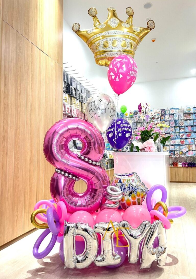 Number 8 Design With Crown On Top (Design Code: N09_1) - A&E BalloonArt